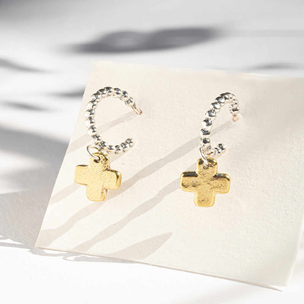 Life in Balance Cross Huggie - Waxing Poetic