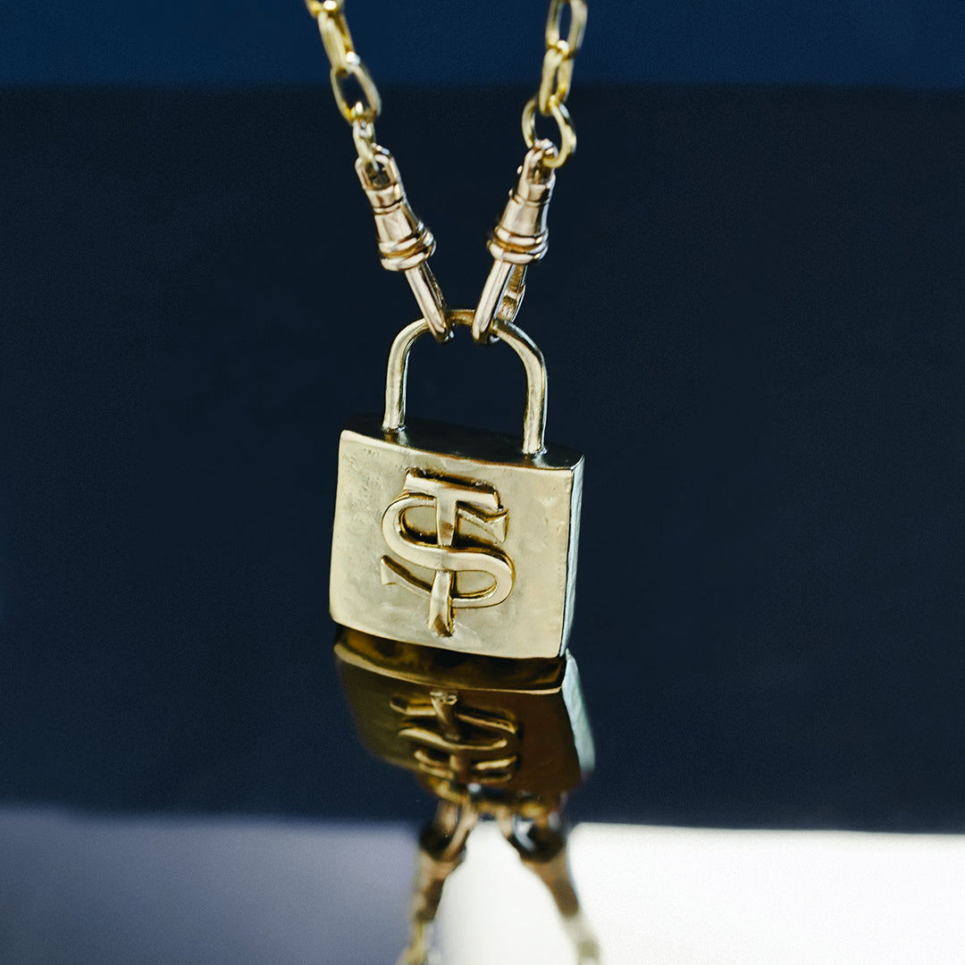 Intertwined Initials Lock Pendant - Ceramic Coated Brass - Waxing Poetic