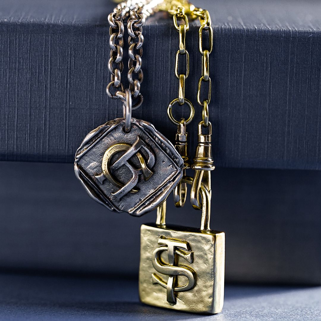 Intertwined Initials Lock Pendant - Ceramic Coated Brass - Waxing Poetic