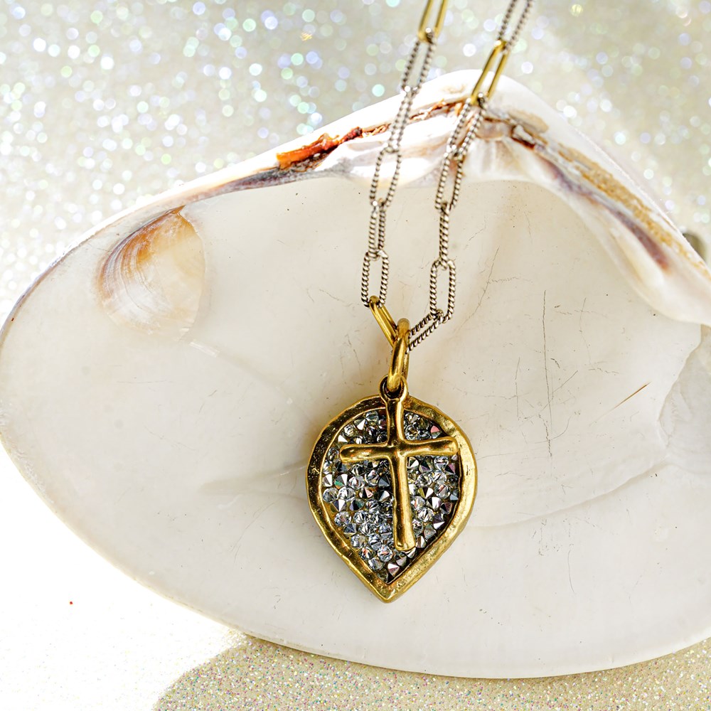 Lotus Cross Kristal Pendant on Golden Interval Paperclip Chain 18 ...